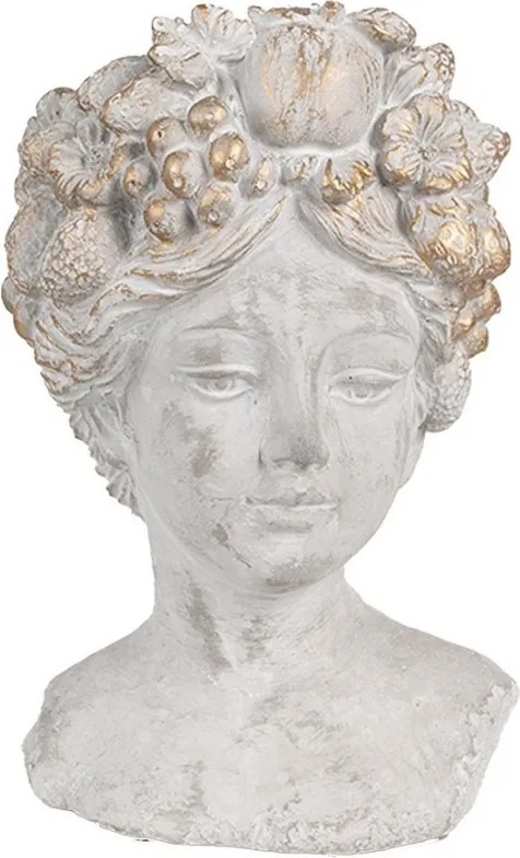 Šedý antik cementový květináč hlava ženy s květy S - 14*14*22 cm