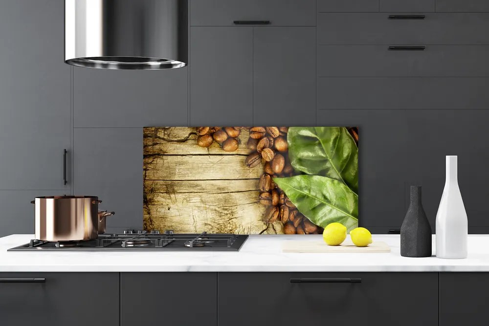 Kuchyňský skleněný panel Zrnka Káva Listy Kuchyně 100x50 cm