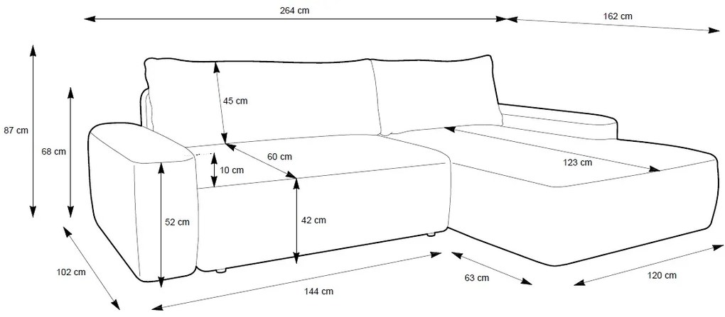 Rohová rozkládací sedací souprava do L LATINA, 265 cm, s úložným prostorem Roh pohovky: Levý roh, Barva látky: Tmavě šedá (Raven 07)