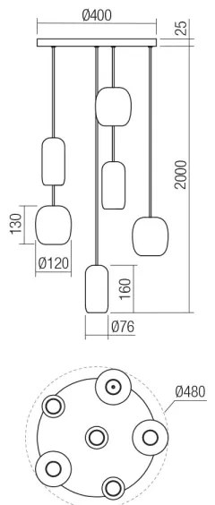 Redo 01-3482 - Lustr na lanku BOOM 6xGU10/10W/230V pr. 48 cm černá/zelená/hnědá