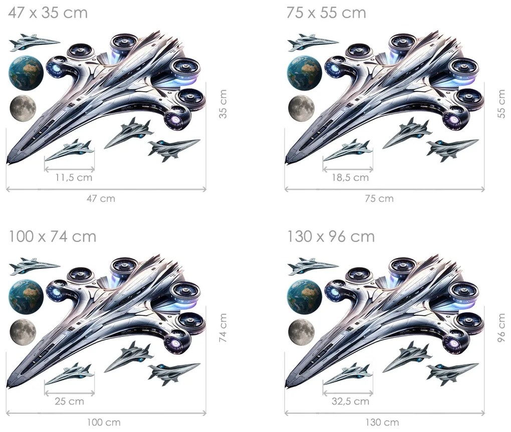 Kosmická loď samolepka na zeď arch 130 x 96 cm