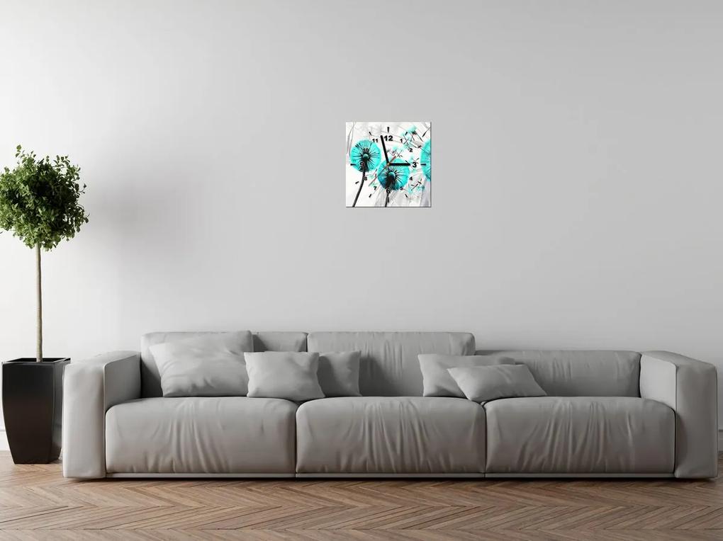 Gario Obraz s hodinami Krásné tyrkysové pampelišky Rozměry: 30 x 30 cm