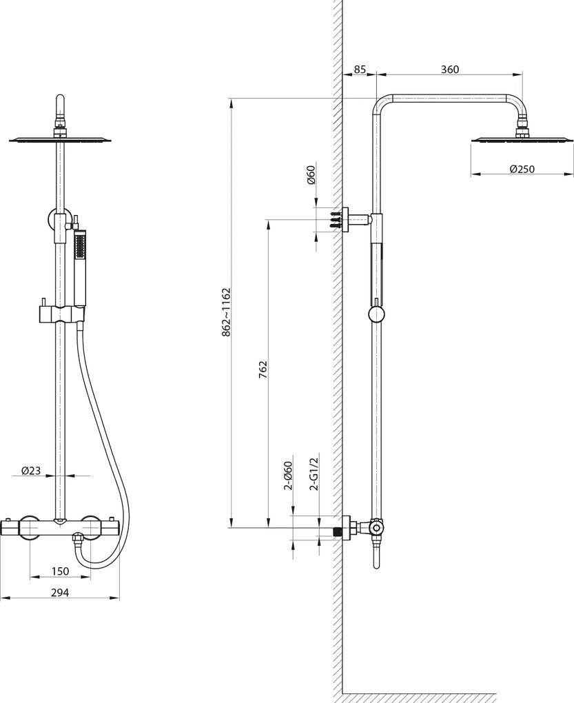 Sapho Sprchový sloup s termostatickou baterií zlato mat KU139GB