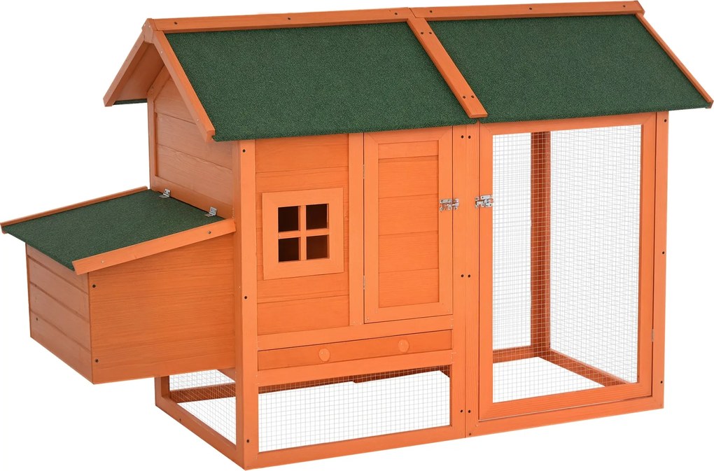 PawHut Prefabrikovaný Dřevěný Kurník s Hnízdící Bednou pro Skladování Vejec, Kurník s Vyjímatelnou Podložkou do Zahrady, 170x74x106 cm | Aosom