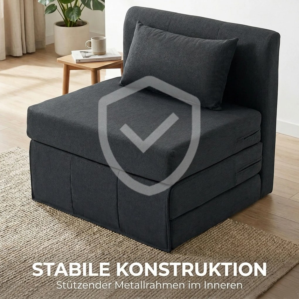 HOMCOM 2v1 skládací podlahové křeslo/sedačka na spaní – polstrované s lněným vzhledem, tmavě šedá (80 × 75 × 74 cm)