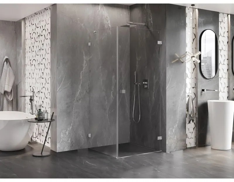 Mexen Lunar-B, pravostranný výklopný sprchový kout 80 x 80 cm, 8mm čiré sklo, chromový profil, 832-080-080-01-00-P