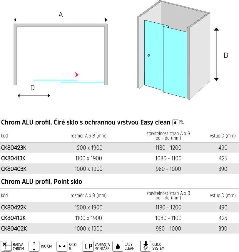 Mereo Mereo, Sprchové dveře, LIMA, dvoudílné, zasunovací, chrom ALU, sklo Point, CK80422K