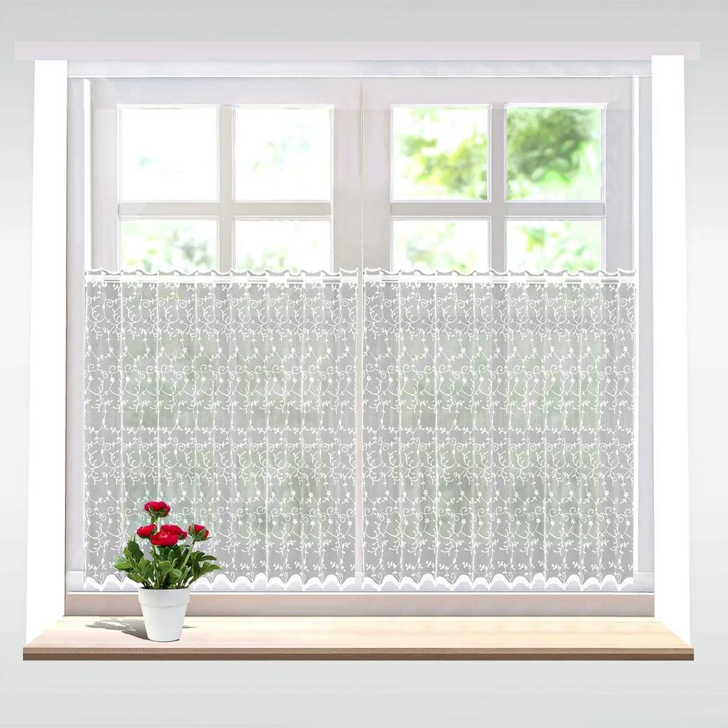Forbyt Tylová vitrážová záclona AMELIE vyšívané květinky, bílá, výška 80cm (v metráži)
