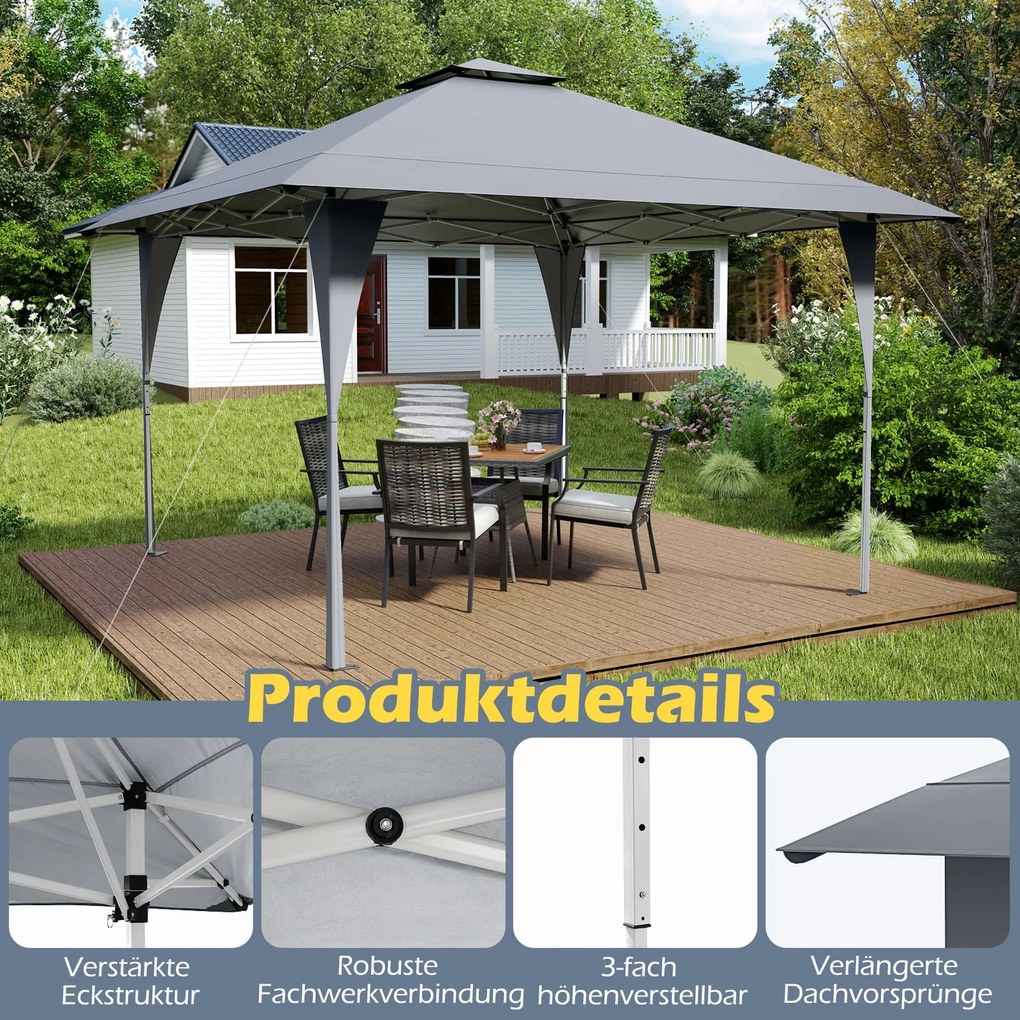 Costway Pop Up Pavilion Výškově nastavitelný zahradní altán s dvojitou střechou