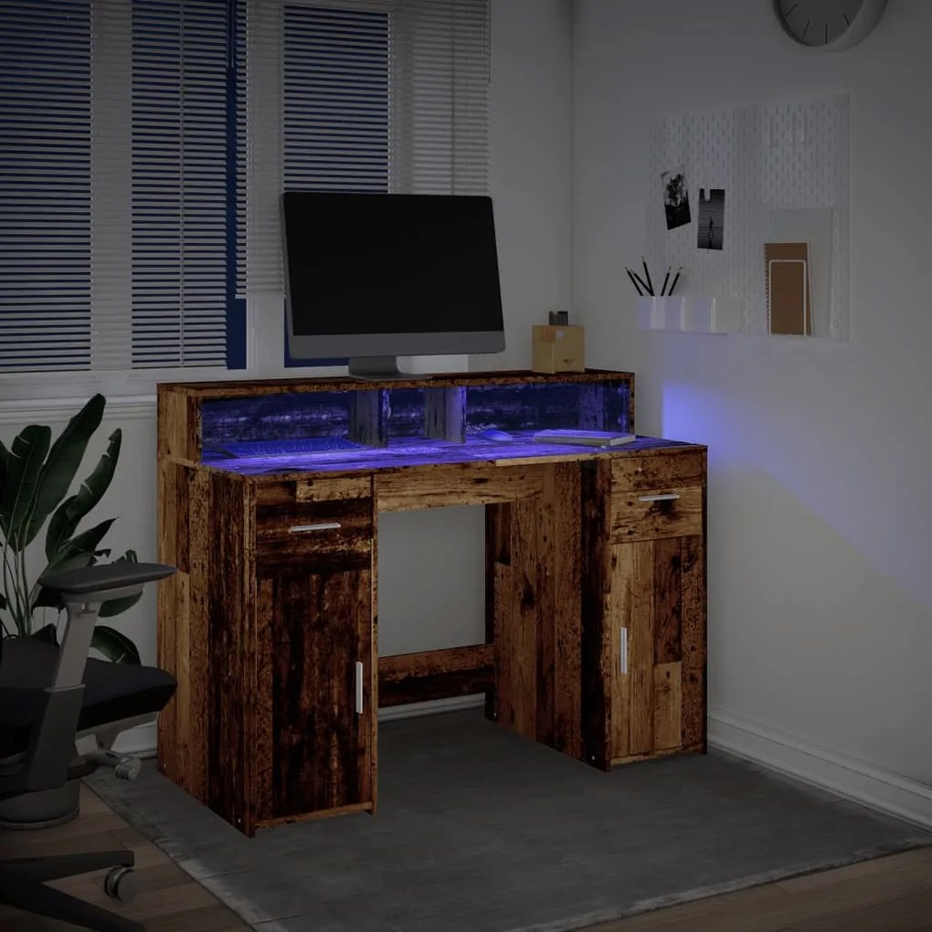 Psací stůl s LED světly old wood 120x55x91 cm kompozitní dřevo 3309418