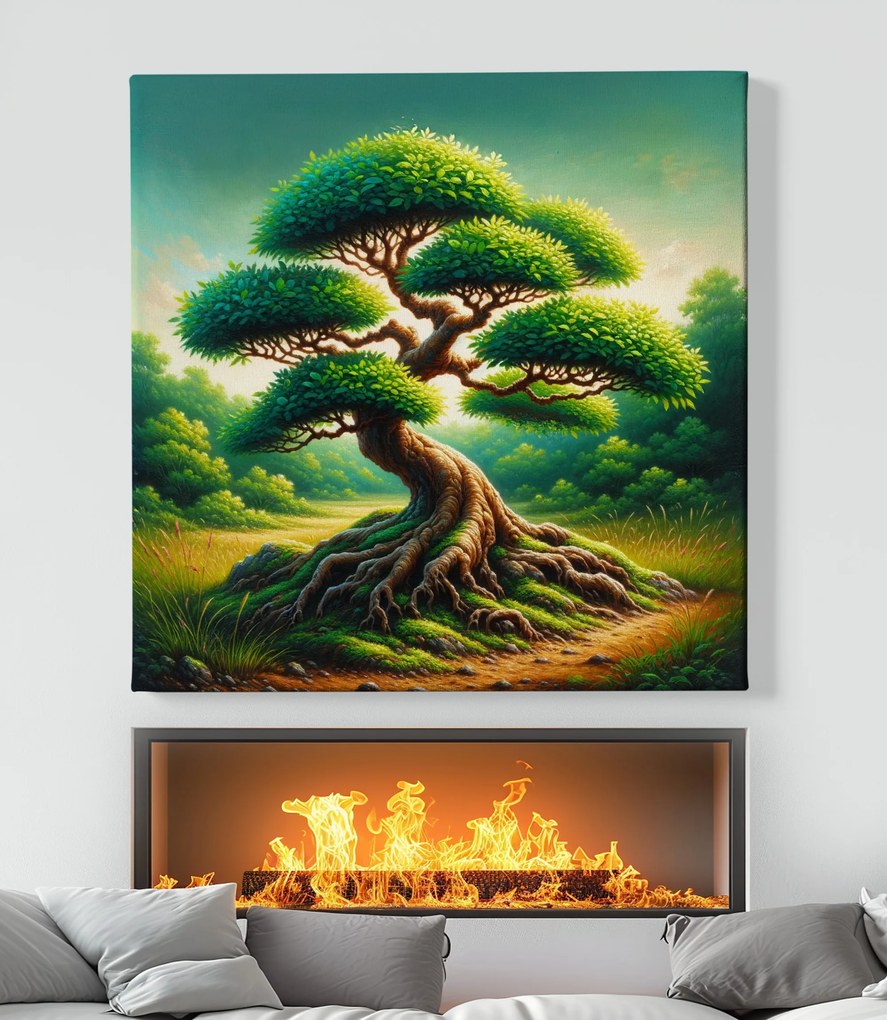 Obraz na plátně - Strom života košatá Bonsai v přírodě FeelHappy.cz Velikost obrazu: 80 x 80 cm