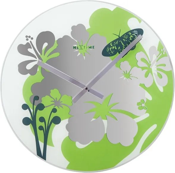 Skleněné nástěnné hodiny zelené HIBISCUS GREEN