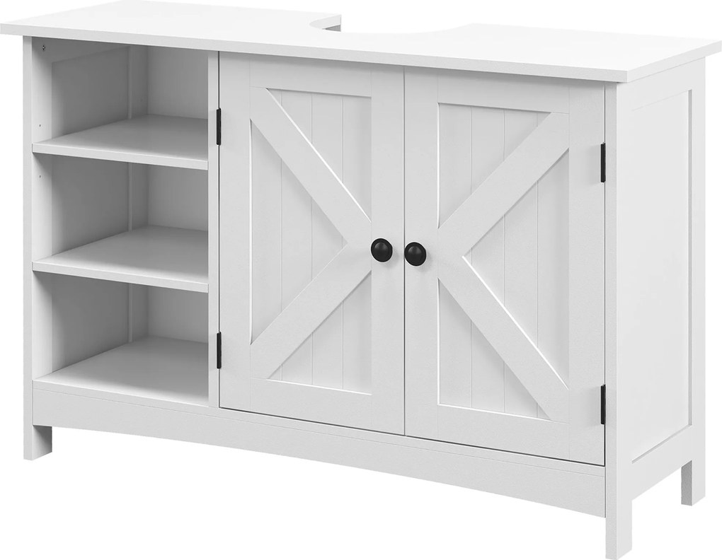 Kleankin Dřevěná Skříňka Pod Umyvadlo s Podstavcem, 2 Dveře a Nastavitelné Policemi, Bezpečnostní Zajištění, Moderní Design, Nosnost 31 kg, 90x30x60 …
