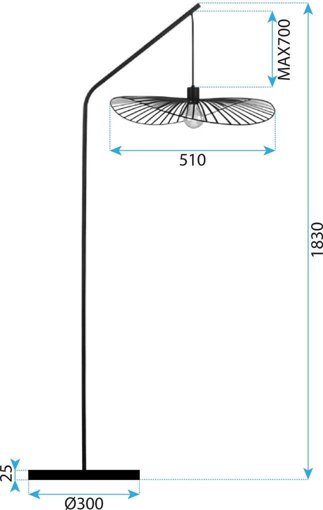 Toolight Toolight, stojací lampa 183cm, 1xE27, APP1844-1F, černá, OSW-07065