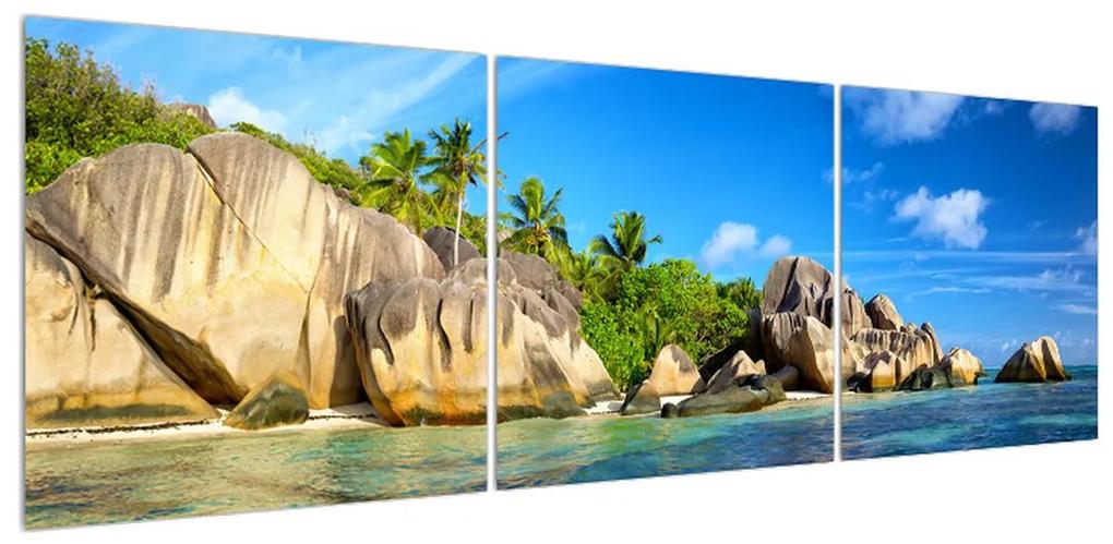 Obraz mořské pláže s palmami (150x50 cm)