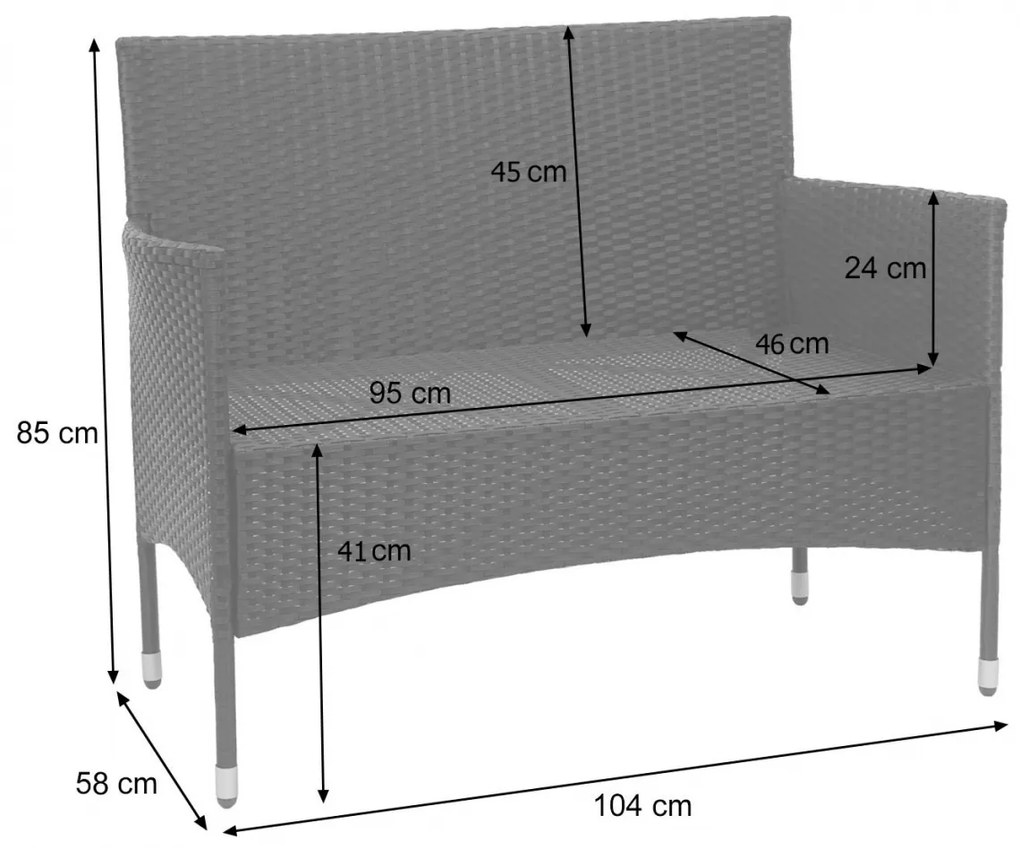Zahradní Set 2 křesel, pohovky a stolku HWC-F55 - černá, krémové polštáře