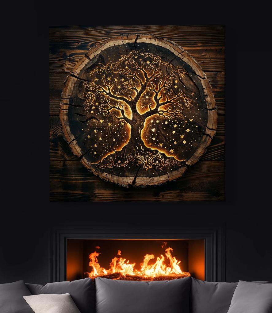 Obraz na plátně - Strom života Noční hvězdy, dřevo styl FeelHappy.cz Velikost obrazu: 120 x 120 cm