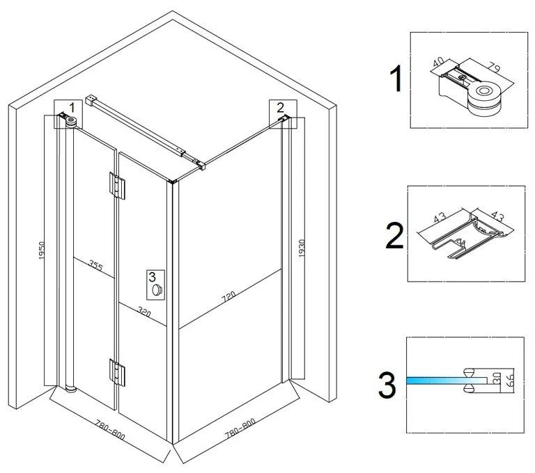 BPS-koupelny Čtvercový sprchový kout HYD-SK1180A 80x80 chrom/transparent - bez vaničky