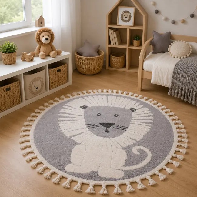 Koberec SKANDI KIDS A1095B šedý / krémový kruh