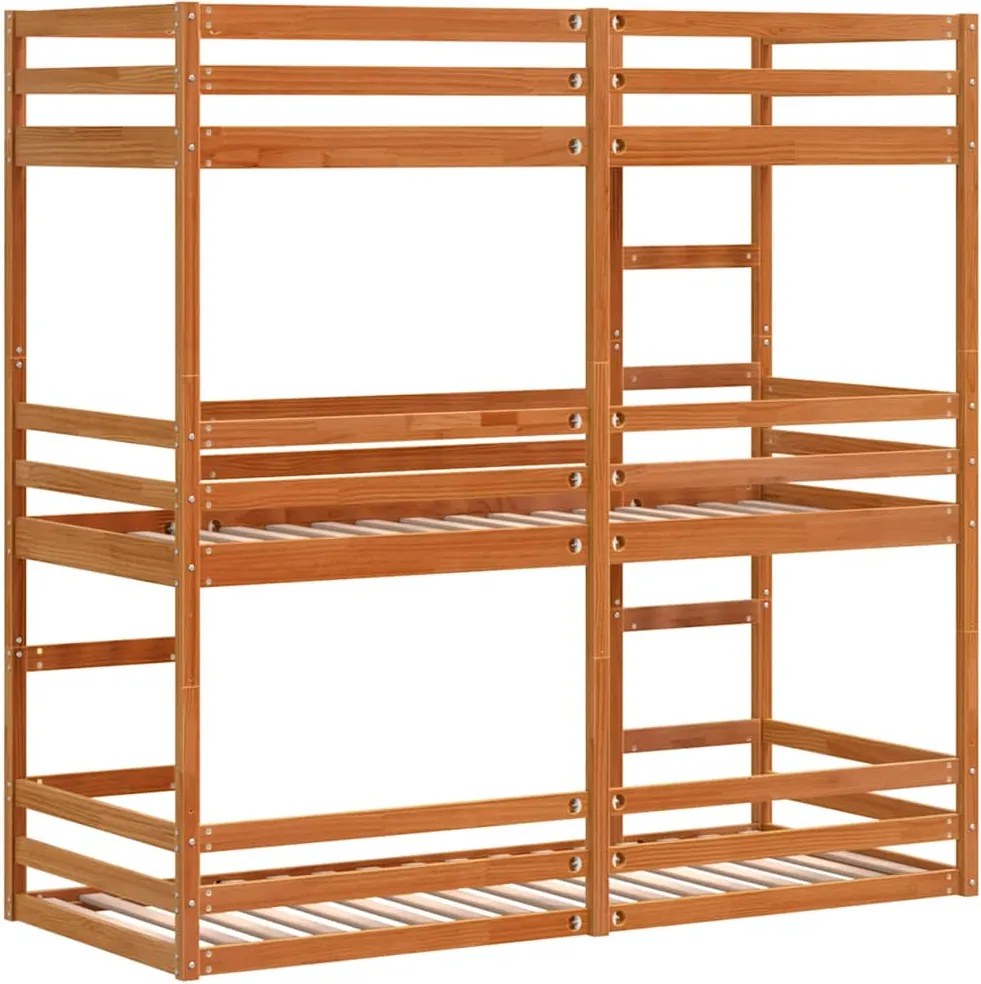 Třípatrová postel voskově hnědá 75x190 cm masivní borové dřevo 3284262