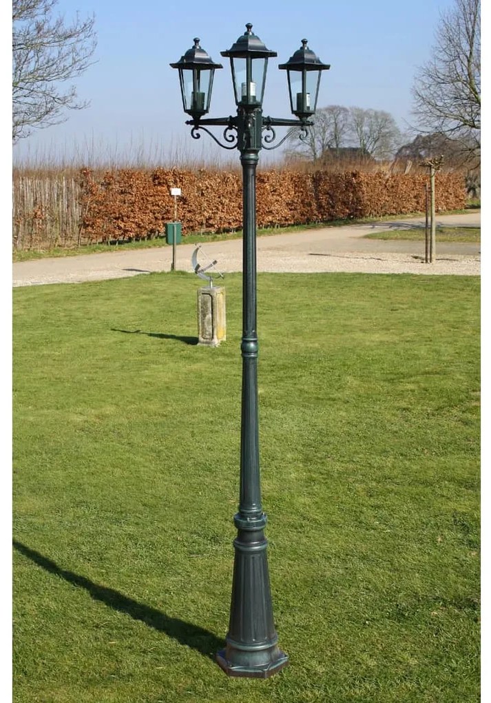 vidaXL Zahradní lampa vysoká 3 ramena 215 cm tmavě zelená/černá hliník