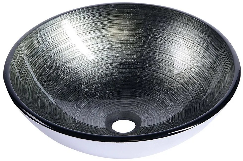 Sapho Sapho, DAMAR skleněné umyvadlo na desku Ø 42 cm, tmavě šedá/stříbrná, 2501-20