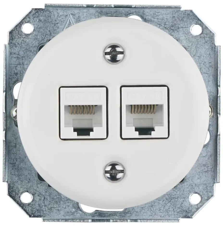 Bohemia-Design -Porcelánová retro ethernetová zásuvka bez rámečku 2x CAT.5E bílá 12359363