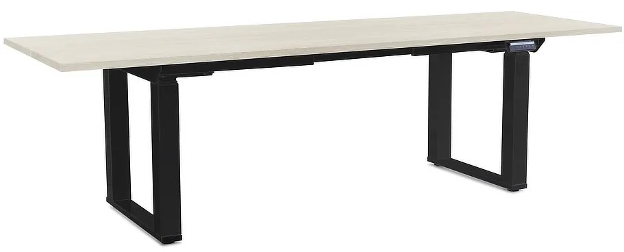 Výškově nastavitelný stůl OfficeTech Strong 240 x 80 cm, černá podnož, bílý jasan