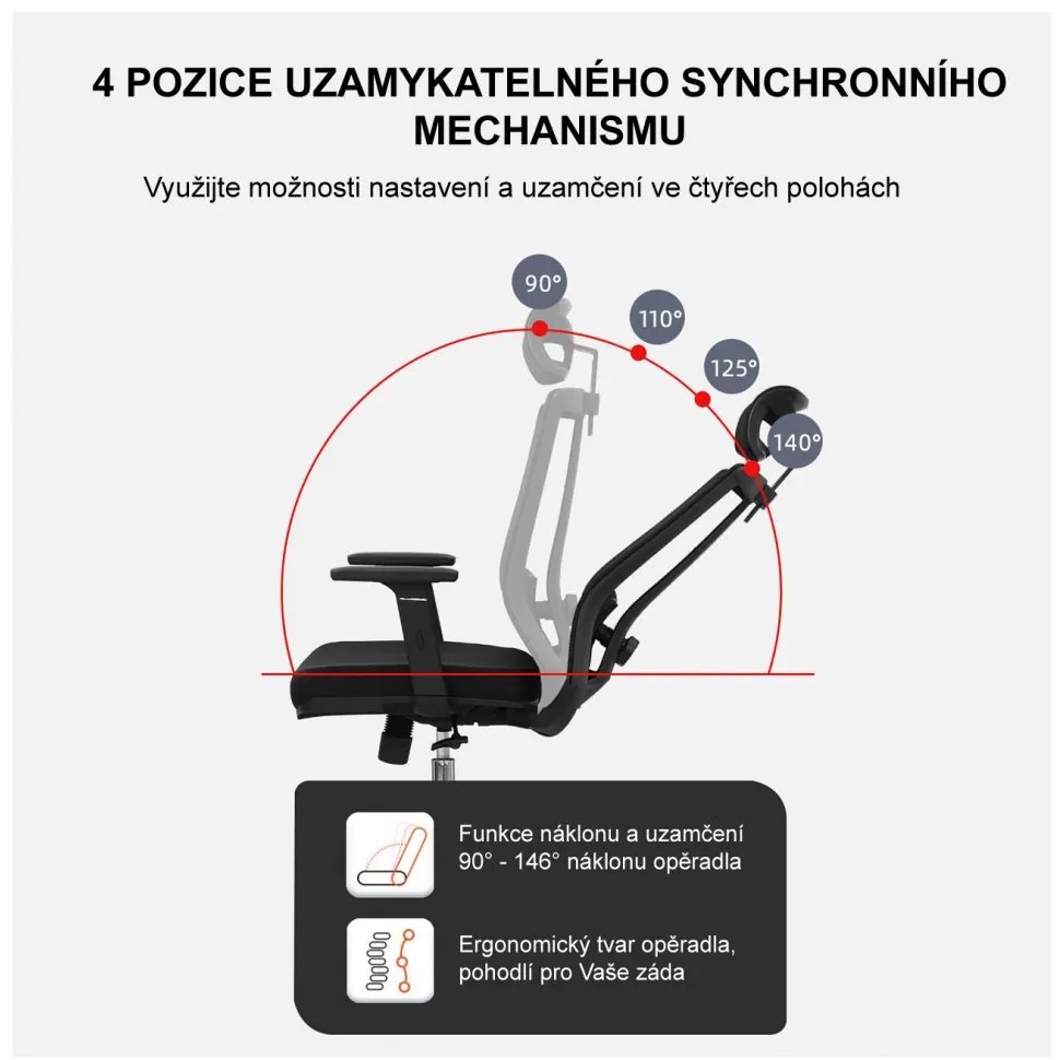 Ergonomická kancelářská židle ERGODO SITARA - černá síťovina / nosnost 150 kg