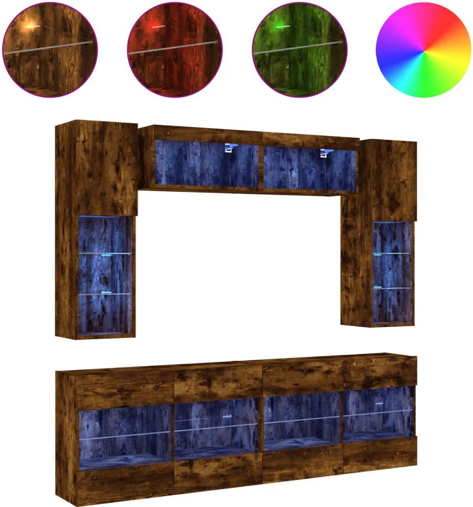 6dílná obývací stěna s LED osvětlením kouřový dub 3216801