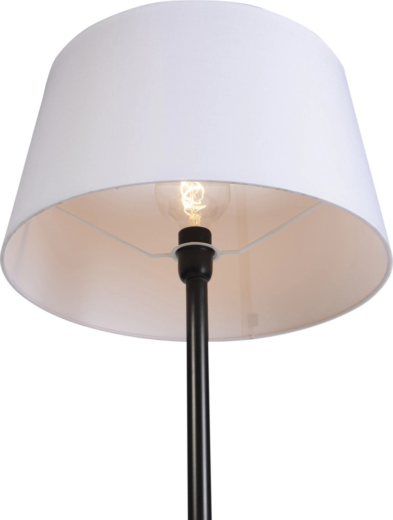 Stojací lampa černá s bílým lněným stínítkem 45 cm - Simplo