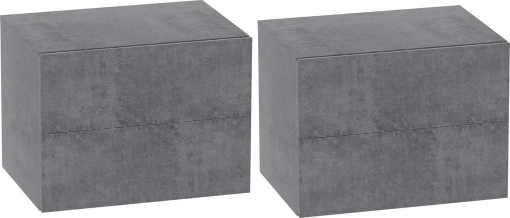 HOMCOM Sada 2 nástěnných nočních stolíků se 2 zásuvkami, noční stolky do ložnice, úsporné postranní stoly do obývacího pokoje, 40x29x30 cm, šedý cemen