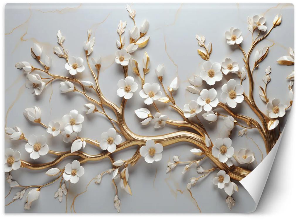 Gario Fototapeta Zlatá větev s bílými květy magnólie Materiál: Vliesová, Rozměry: 200 x 140 cm