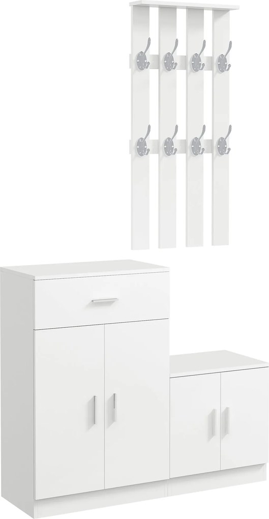 HOMCOM Botník s kombinovaným věšákem na kabáty pro předsíň a ložnici, dřevo 100x32x187cm bílý | Aosom