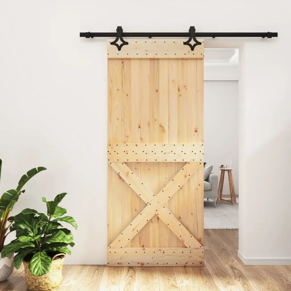 Posuvné Dveře S Kováním 90 X 210 Cm Masivní Borové Dřevo Vzor Šedá Kostka