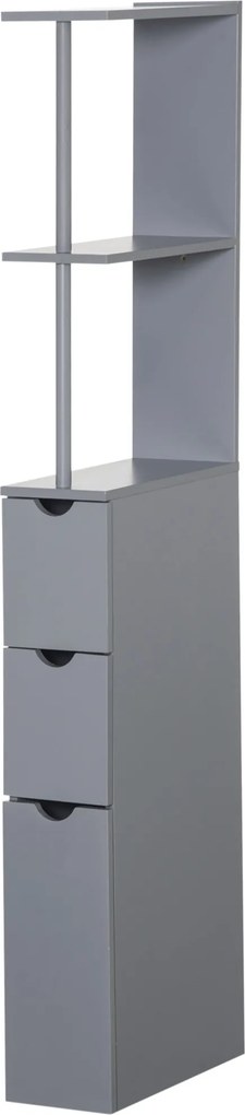 HOMCOM Moderní sloupcový koupelnový kabinet s 2 policemi, 2 zásuvkami a 1 bezpečnostním dvířkami 15x33x136,5 cm Šedý
