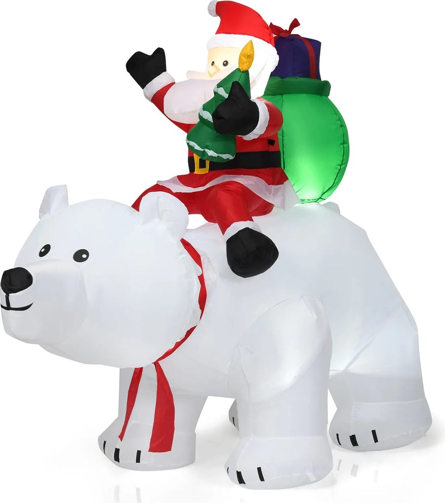 Costway Nafukovací lední medvěd a jezdecký Santa Claus, vánoční figurka s LED