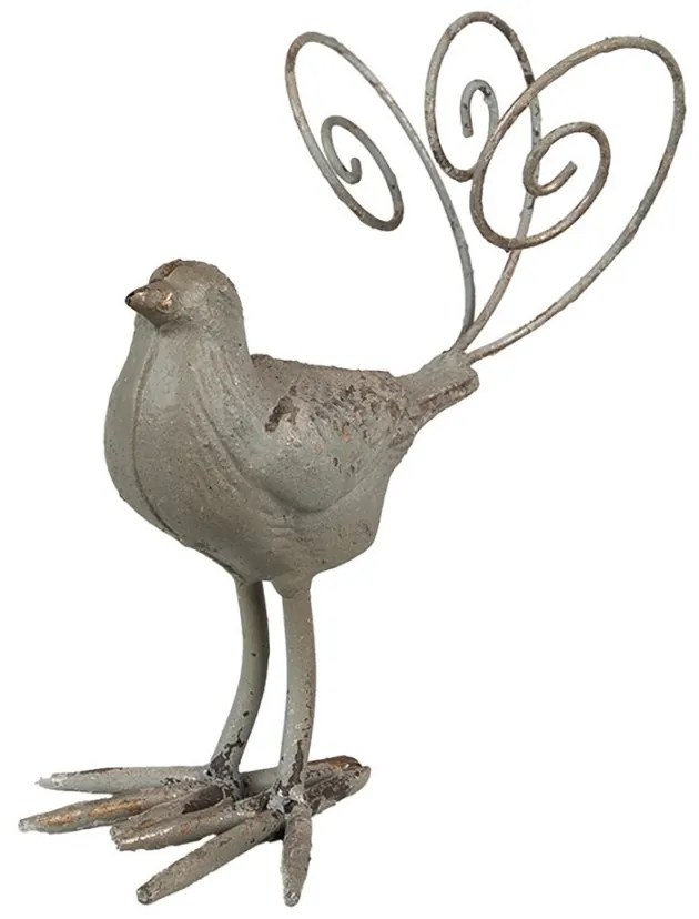 Zelená antik kovová dekorativní figurka ptáček - 17*10*20 cm
