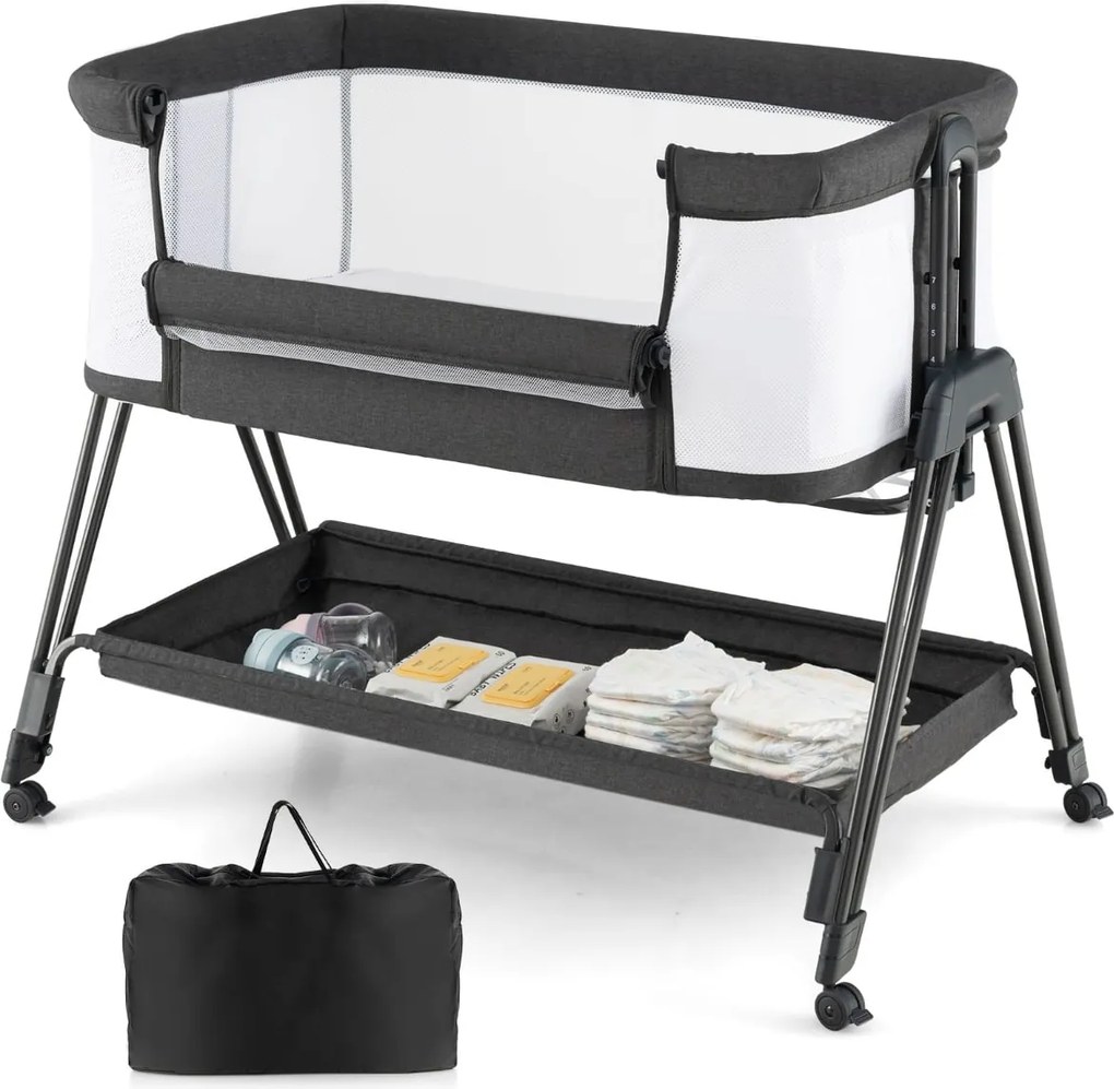 Costway Baby Co-Sleeper Skládací přenosná dětská postel tmavě