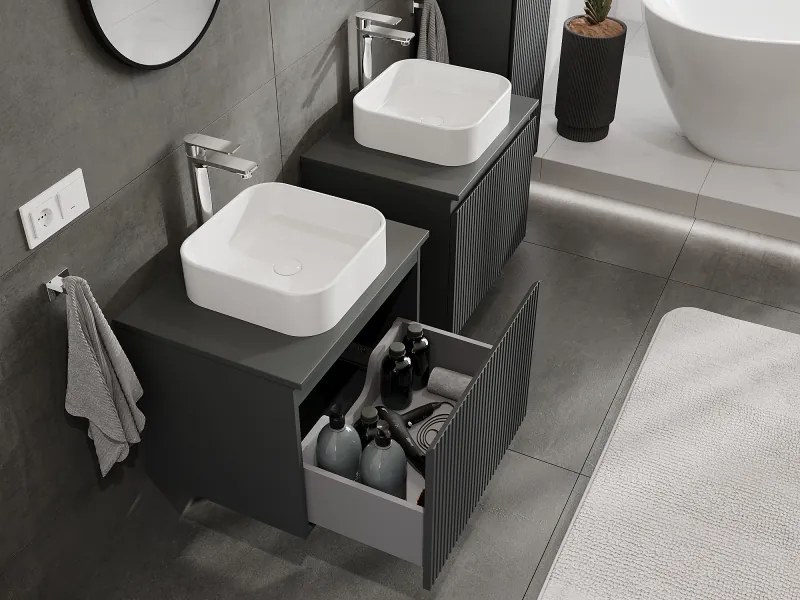 Mexen Rivel, koupelnová skříňka 60 cm, 1 zásuvka, drážkovaná, grafitová matná, 91A20-06047-1-BF66