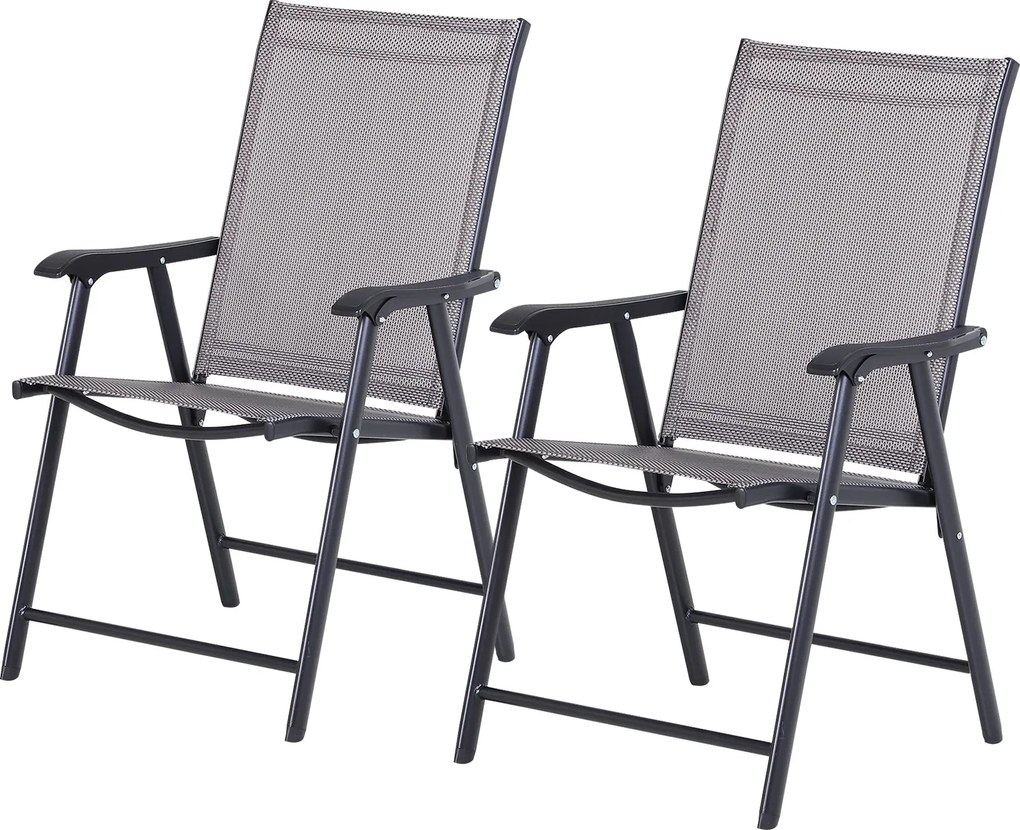 Sada skládacích židlí Outsunny s opěrkami 2 kusy, campingové a rybářské židle, kovové šedé 58 x 64 x 94 cm | Aosom