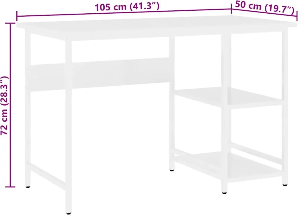 PC stůl bílý 105 x 50 x 72 cm MDF a kov 20551