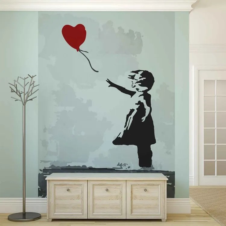 Fototapeta, Tapeta Banksy Street Art Graffiti - Balón srdce, (184 x 254 cm)