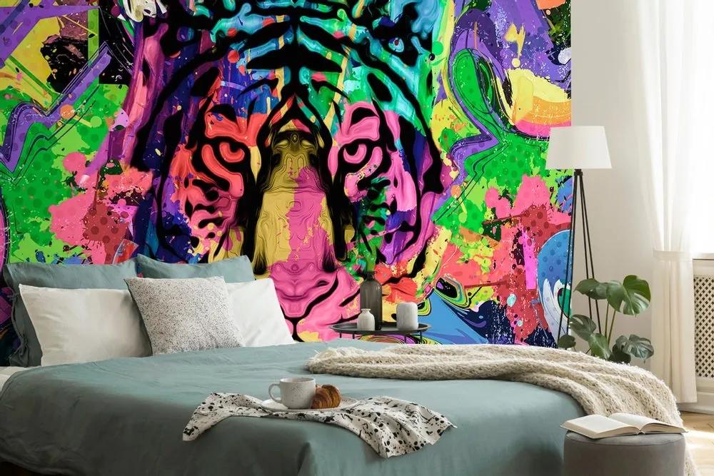 Samolepící tapeta barevná hlava tygra - 300x200 cm