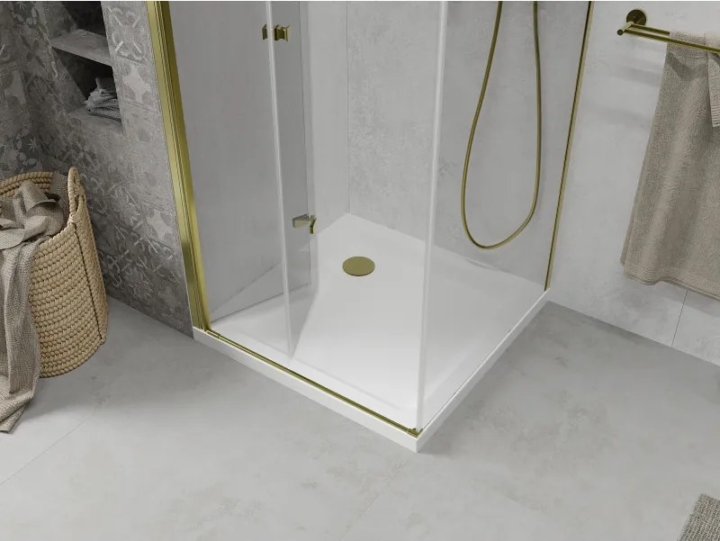 Mexen Lima sprchový kout 70x70cm, 6mm sklo, zlatý profil - čiré sklo + Slim sprchová vanička - 856-070-070-50-00-4010