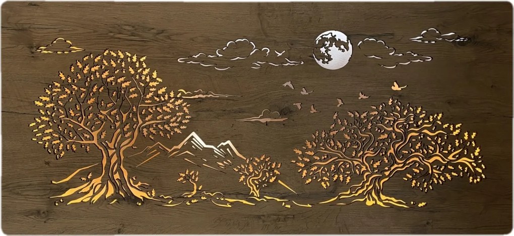 Li-Go "Čtyři duby a měsíc" světelný obraz 230V 130x60 cm provedení povrchu: bříza