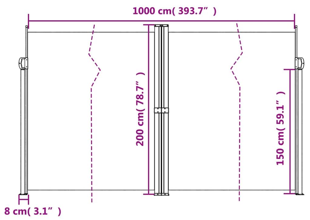Zatahovací boční markýza antracitová 200 x 1 000 cm