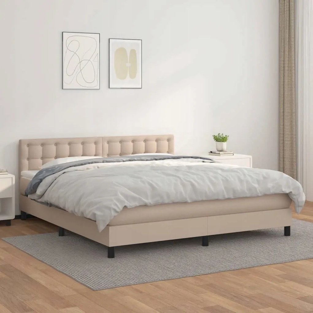 Box Spring Postel S Matrací Umělá Kůže Cappuccino tlačítka 180 x 200 cm