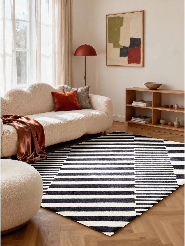 Černobílý ručně tkaný vlněný koberec 120x180 cm Stryve Flux – Elle Decoration