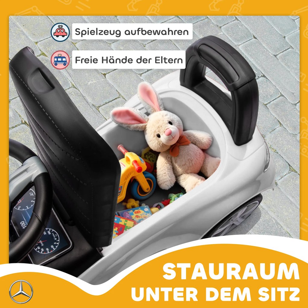 AIYAPLAY Dětské odrážedlo Mercedes-Benz C-Class s klaksonem, zvuky motoru, úložným prostorem, pro děti 18-36 měsíců, bílé